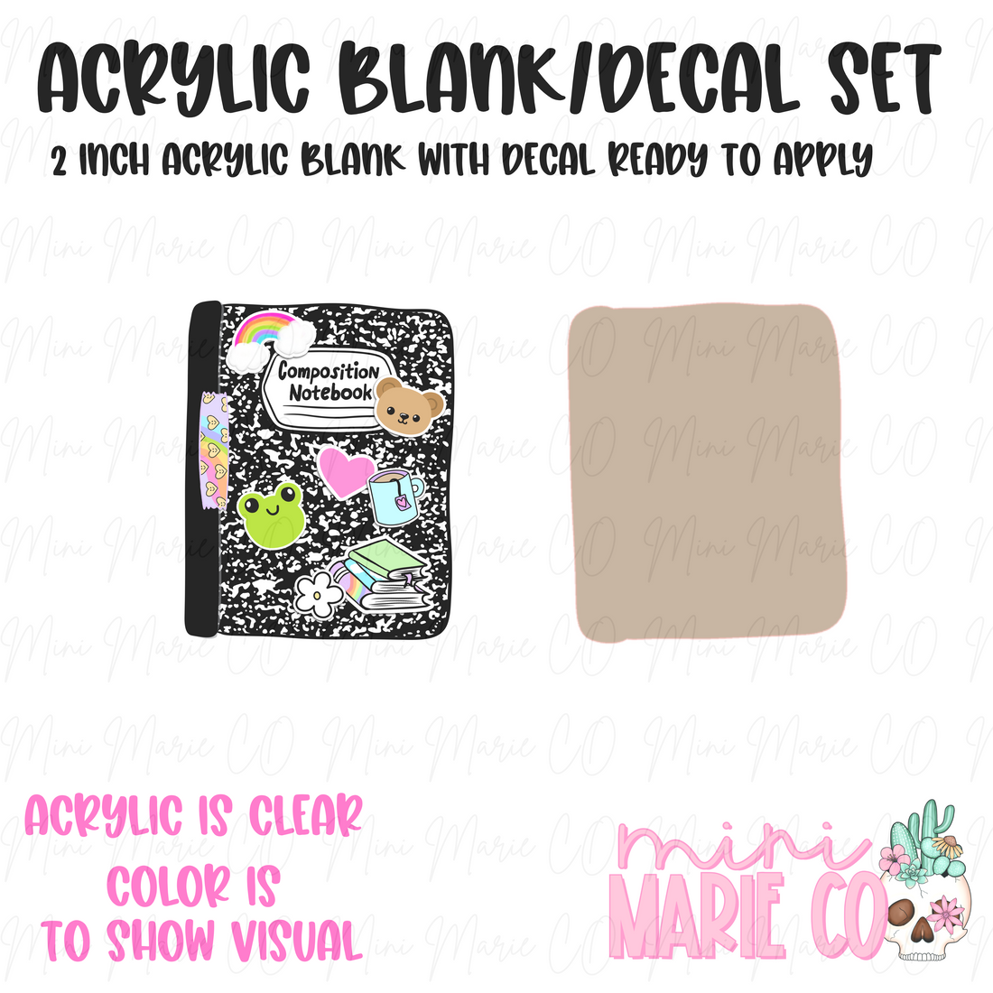 Composition Notebook Acrylic Blank/Decal Set – Mini Marie CO.