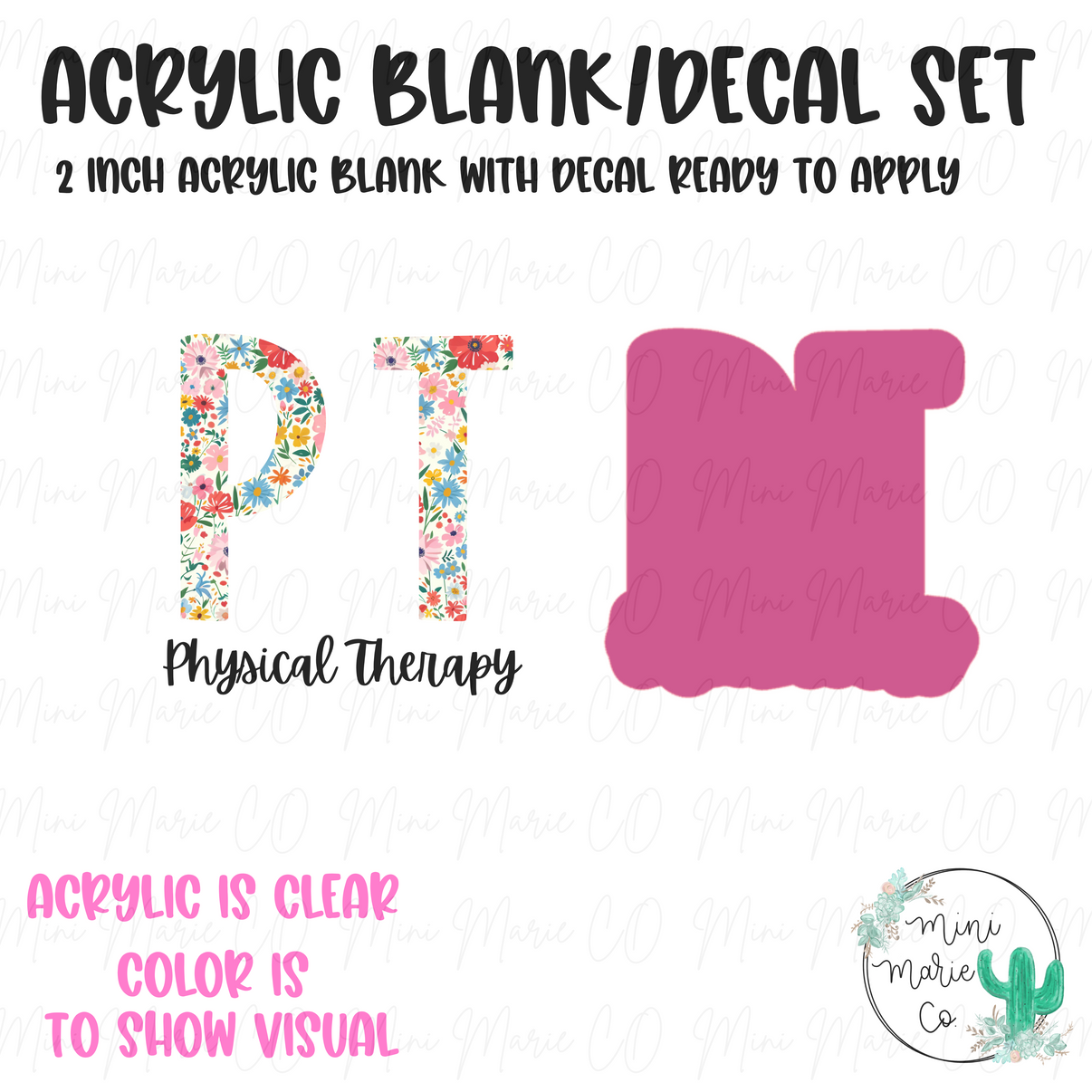 Physical Therapy (PT) Floral Acrylic Blank/Decal Set – Mini Marie CO.